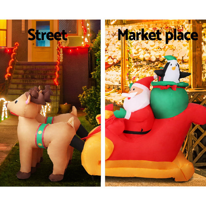 Jingle Jollys Christmas Inflatable Santa Sleigh 2.2M Illuminated Decor