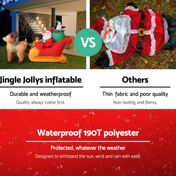 Jingle Jollys Christmas Inflatable Santa Sleigh 2.2M Illuminated Decor