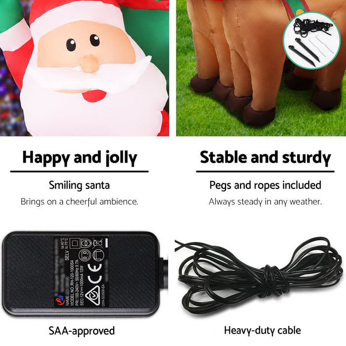 Jingle Jollys Christmas Inflatable Santa Sleigh 2.2M Illuminated Decor
