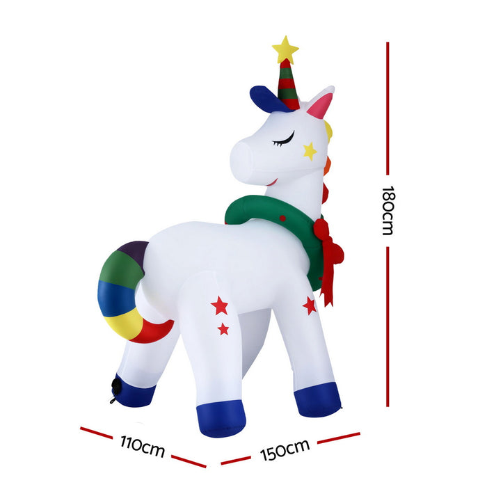 Jingle Jollys Christmas Inflatable Unicorn 1.8M Tall Outdoor Decoratio